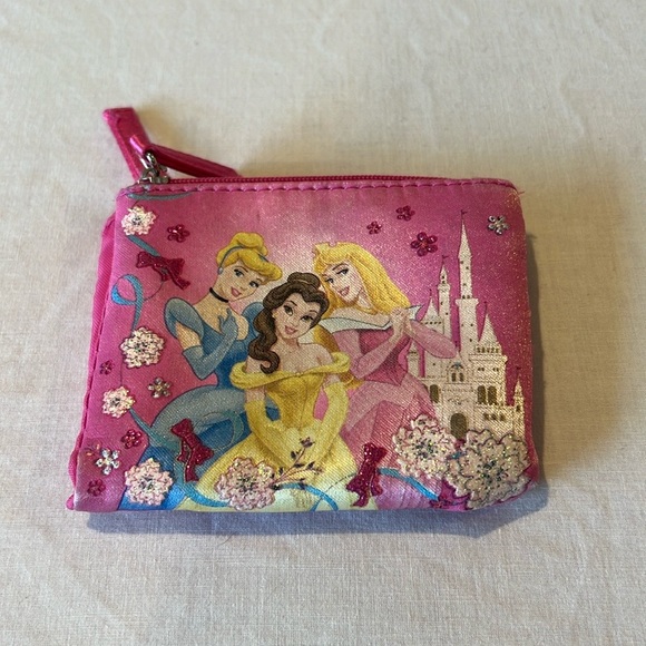 Disney | Accessories | Disney Princess Wallet Pink Floral Sparkly Zip ...